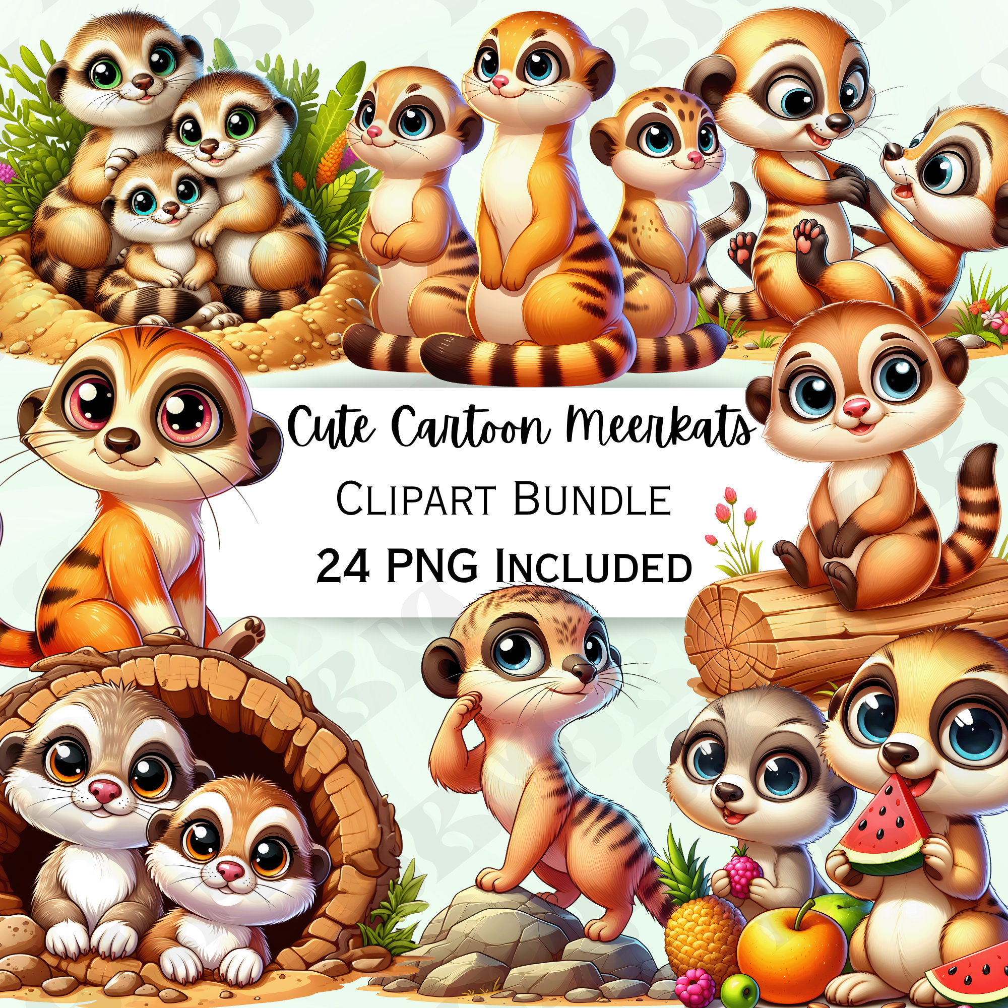 Cute Cartoon Meerkats Clipart Bundle, Wildlife Stickers, Adorable Baby ...