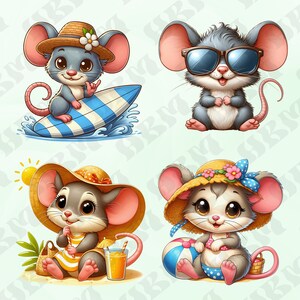Cute Cartoon Summer Mouse Clipart Bundle, Surf Nursery Decor, Beach ...