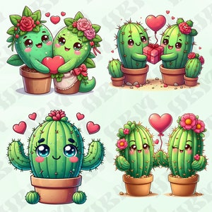 24 Cute Valentines Day Cactus Clipart Bundle, Cacti Card Making, Plant ...