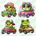 24 Cute Frogs Driving Cars Clipart Bundle, Tadpole Stickers, Adorable ...