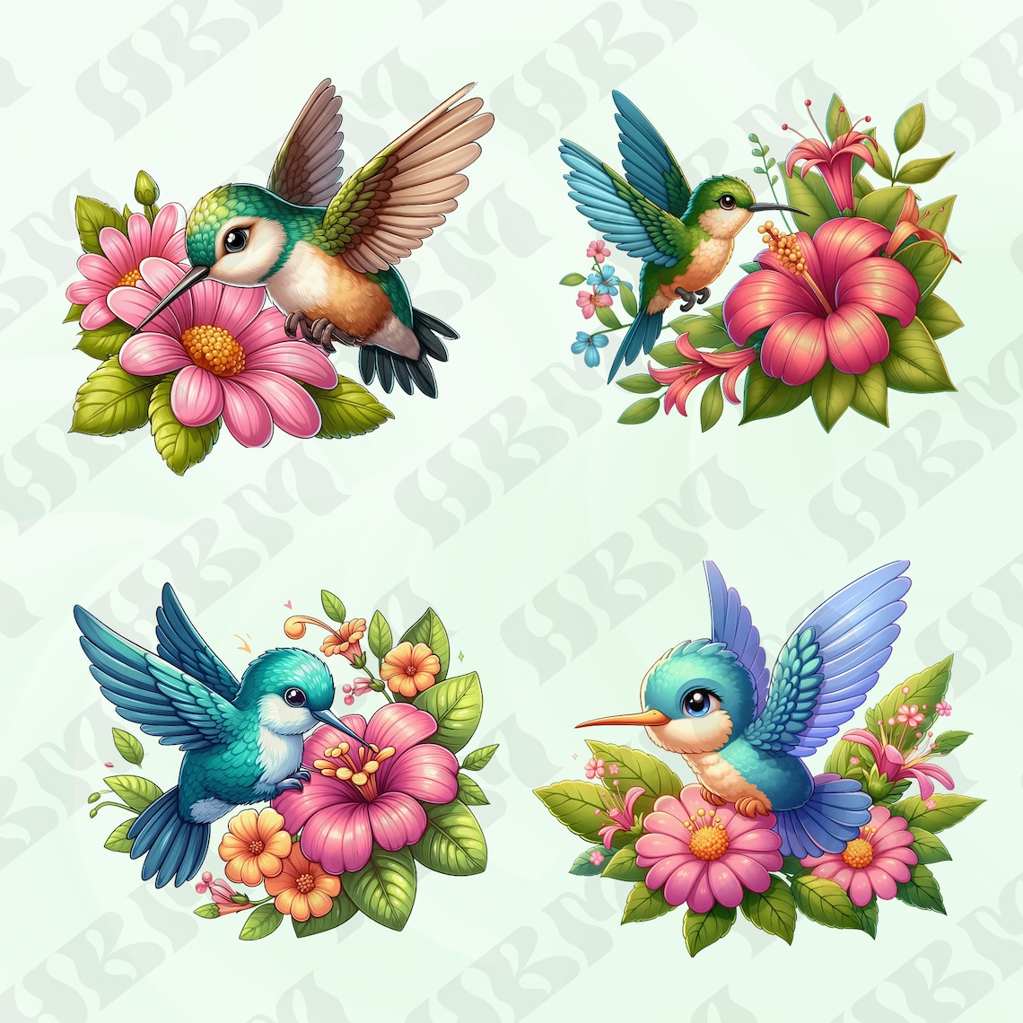 24 Cute Cartoon Spring Hummingbirds Clipart Bundle, Bird Nursery Decor ...