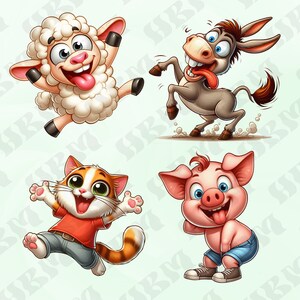 Cute Funny Cartoon Farm Animals Clipart Bundle, Sheep Sticker, Adorable ...