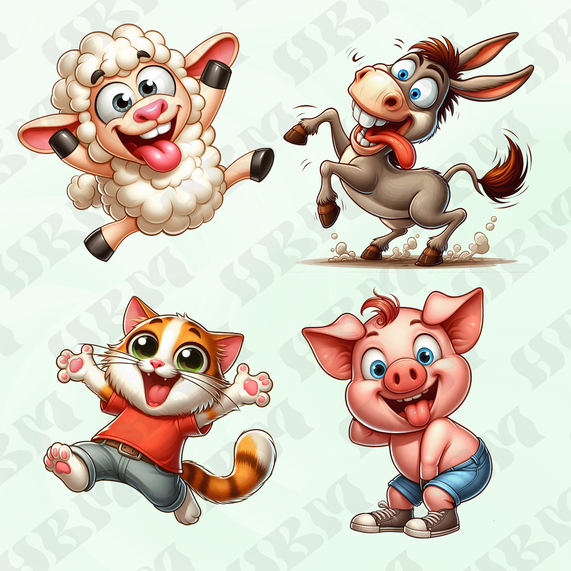 Cute Funny Cartoon Farm Animals Clipart Bundle, Sheep Sticker, Adorable ...