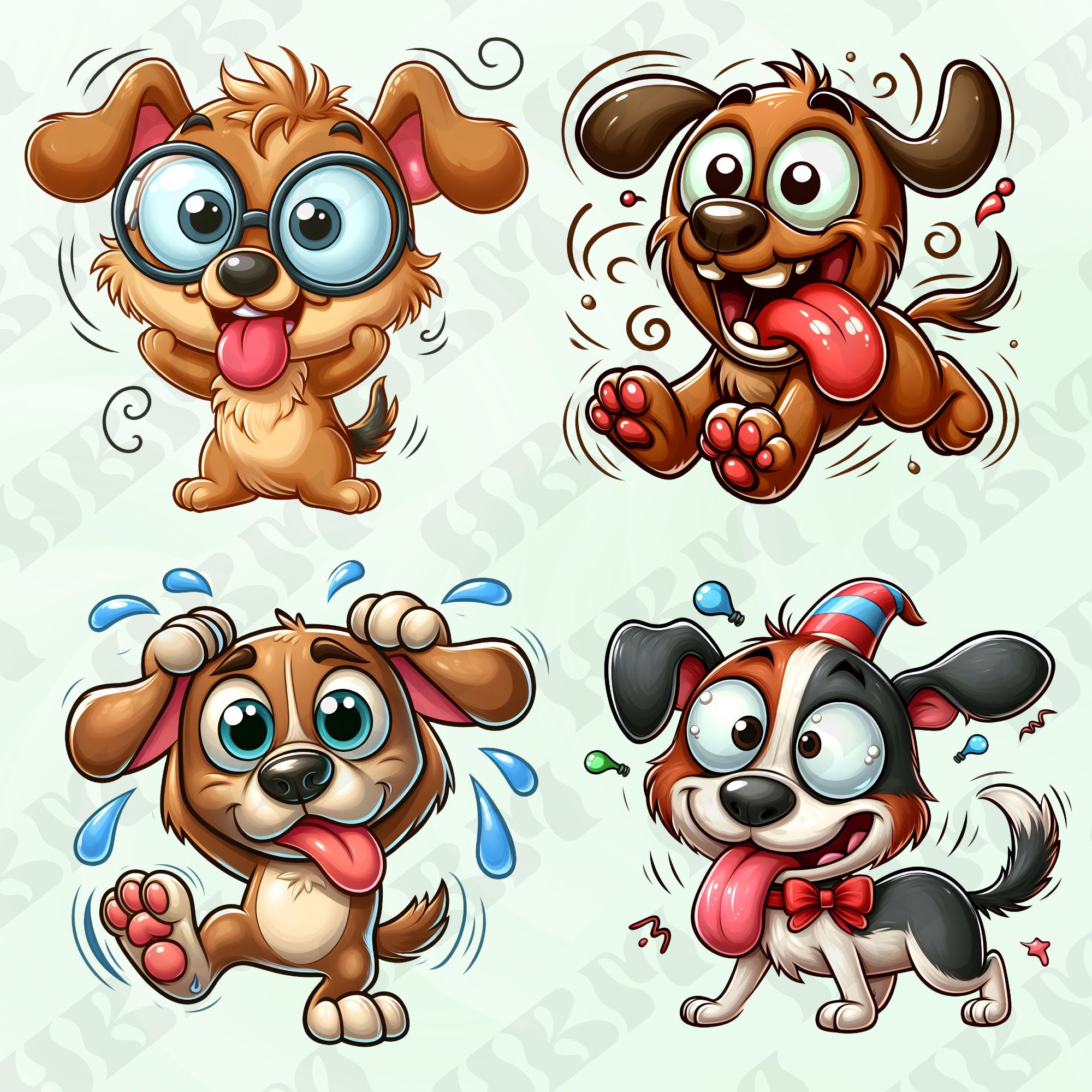 24 Cute Dogs Acting Crazy Clipart Bundle, Puppy Stickers, Adorable Wall ...