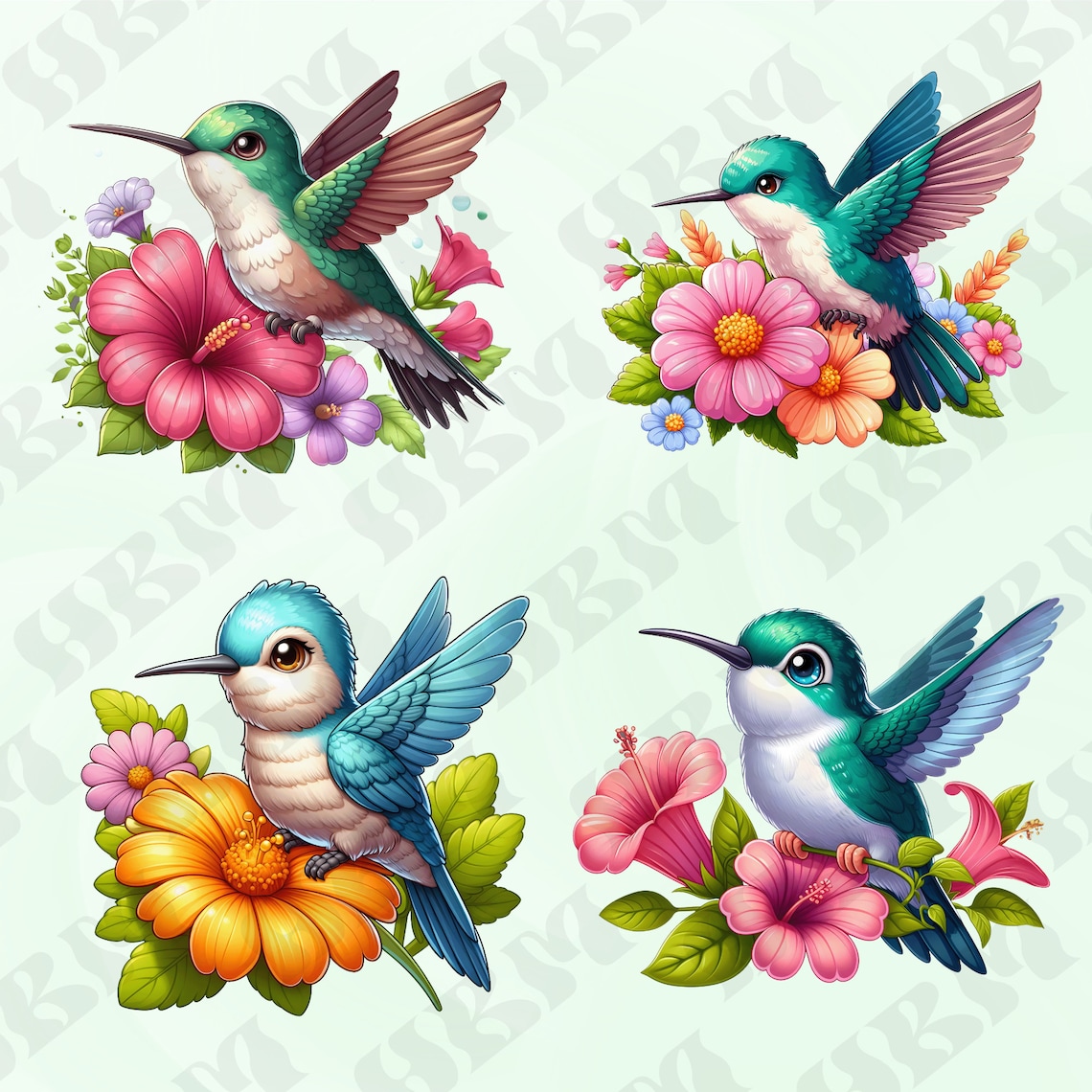 24 Cute Cartoon Spring Hummingbirds Clipart Bundle, Bird Nursery Decor ...