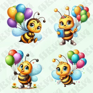 24 Cute Party Bee Clipart Bundle, Cartoon Balloon Sticker, Adorable ...
