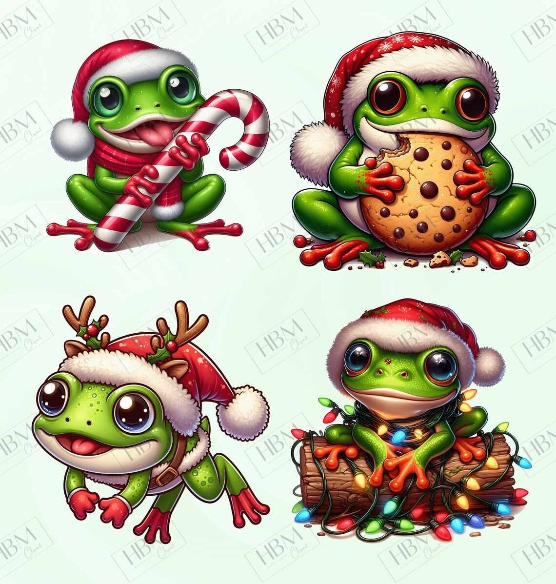 Cute Cartoon Christmas Frogs Clipart Bundle, Festive Baby Animal ...