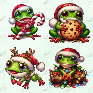 Cute Cartoon Christmas Frogs Clipart Bundle, Festive Baby Animal ...