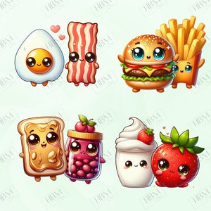 Cute Cartoon Food Pairs Clipart Bundle, Kawaii Fruit Sticker, Adorable ...