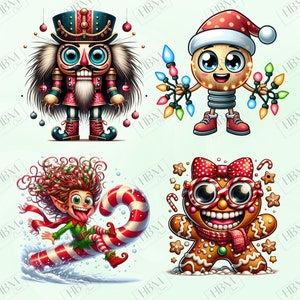 Funny Cartoon Christmas Clipart Bundle, Comical Santa Sticker, Adorable ...