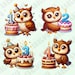 16 Cute Birthday Owl Clipart Bundle, Cartoon Cake Sticker, Adorable ...