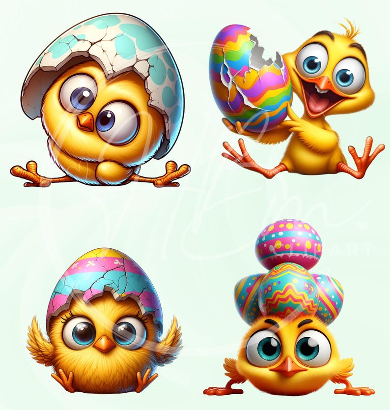 Quirky Easter Chicks Clipart Sublimation PNG Bundle, Whimsical Funny ...