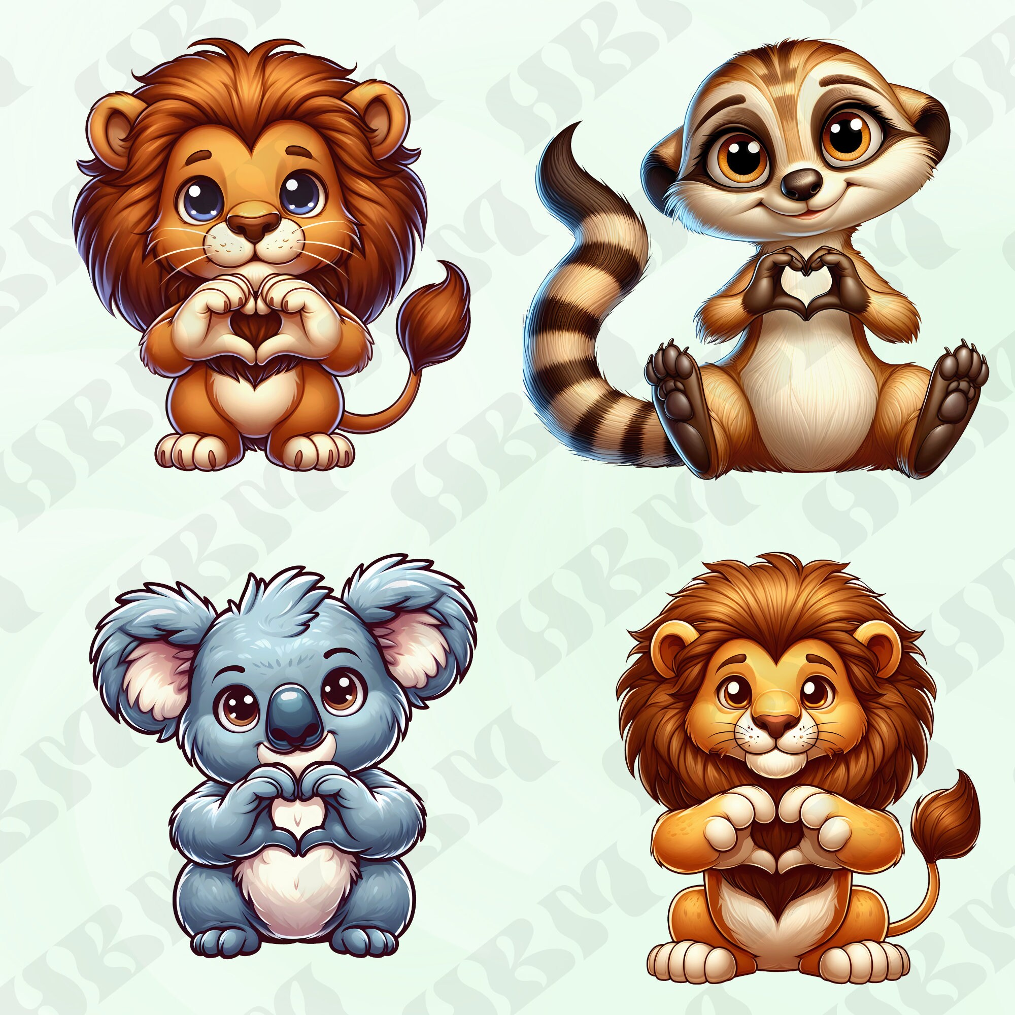 24 Cute Animals Making Heart Shapes Clipart Bundle, Cow Love Card ...