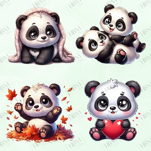 Cute Cartoon Baby Panda Clipart Bundle, Playful Kawaii Bear Sticker ...