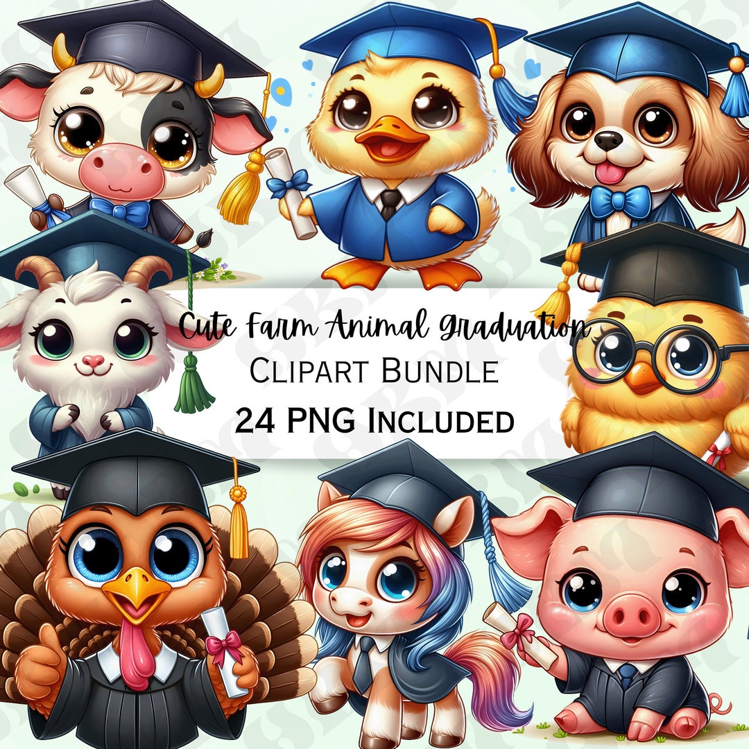Farm Animals Graduation Clipart Bundle, Cute Cartoon Sheep Sticker ...