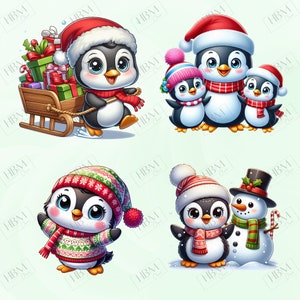 Cute Christmas Penguin Clipart Bundle, Festive Baby Animal Sticker ...