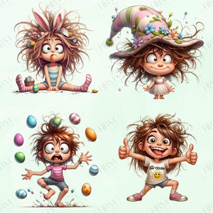 Funny Quirky Easter Girls Clipart Bundle, Children Cartoon Sticker ...