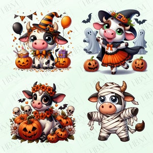 Cute Cartoon Halloween Cows Clipart Bundle, Spooky Bull Stickers, Funny ...