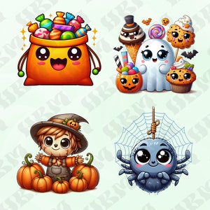 Cute Spooky Cartoon Halloween Clipart Bundle, Pumpkin Stickers ...