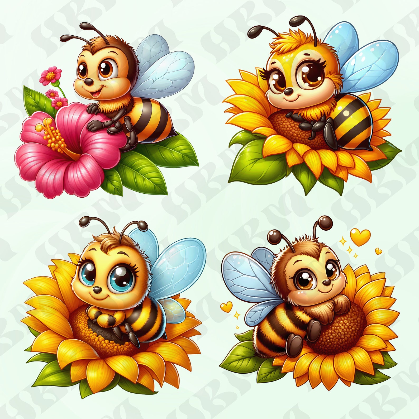 24 Cute Cartoon Spring Bees Clipart Bundle, Daisies Nursery Decor ...