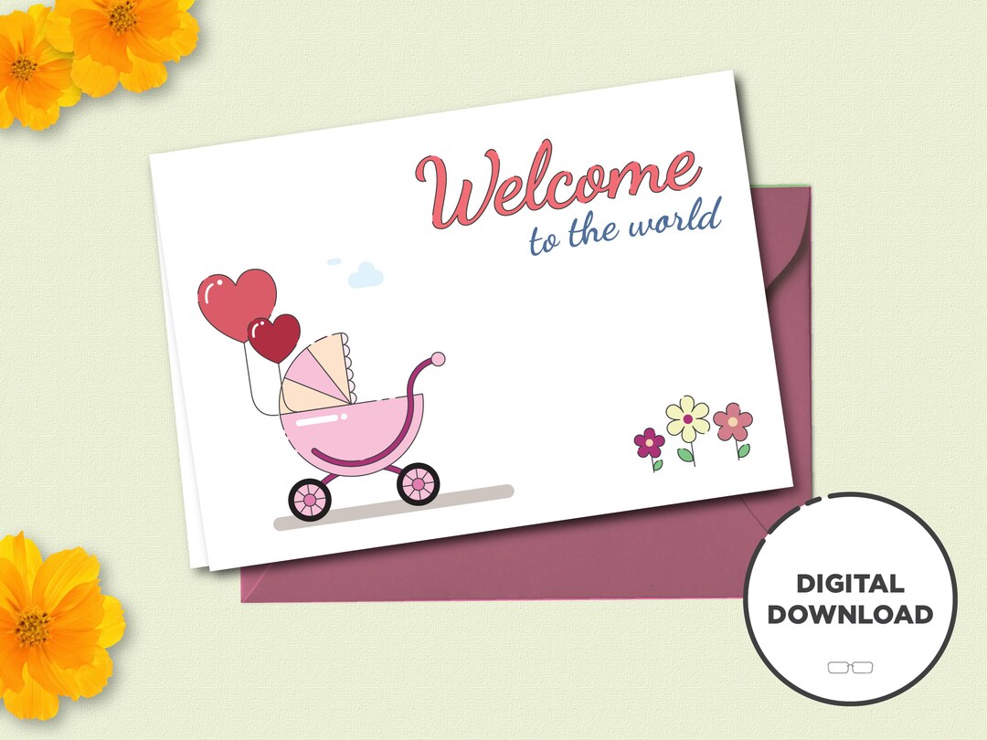 Welcome Baby Card - Baby Girl - Digital Download - Printable Welcome ...