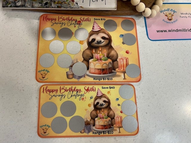 Happy Birthday Sloth Saving Scratch-off Challenge for A5 and A6 Budget ...