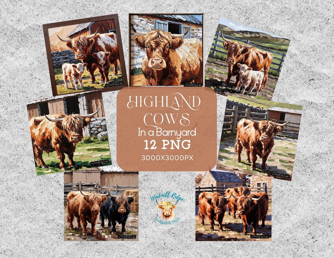 Realistic Highland Cows in a Barnyard Graphics, Digital Download - Etsy