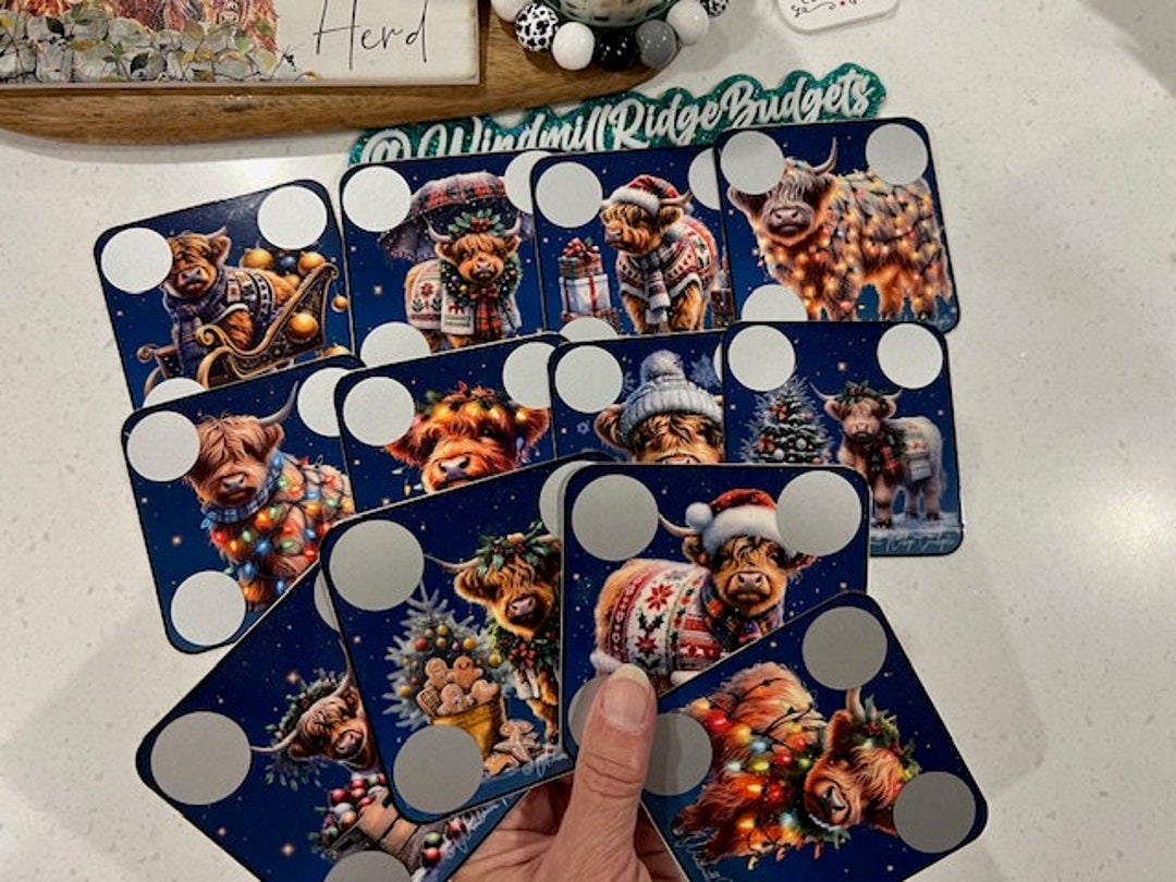 Christmas Highland Cow Scratch-off Money Saving Challenge for Budget ...