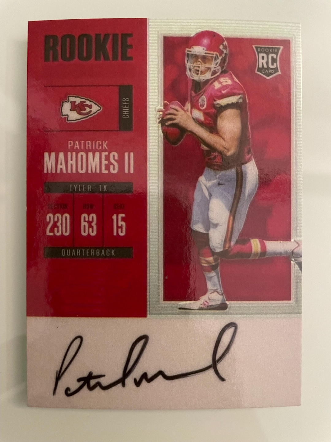 Patrick Mahomes 2017 Autograph Facsimile "red" Rookie RP Card Kansas ...