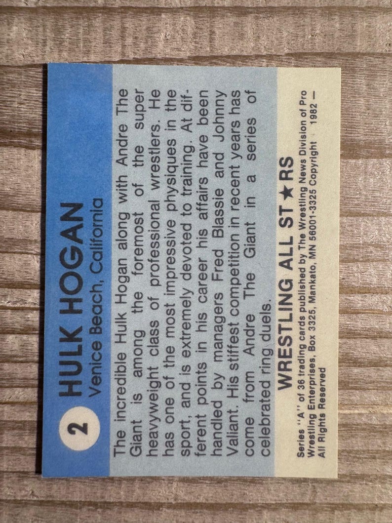 Hulk Hogan Wrestling All Stars #2 - Reissued 1982 Wrestling Card - Etsy