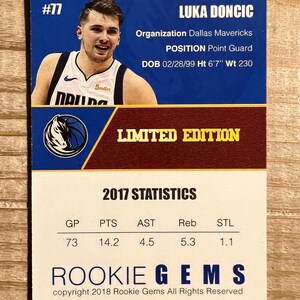 Luka Doncic 2018 Limited Edition Rookie Gems Rookie Basketball Card ...