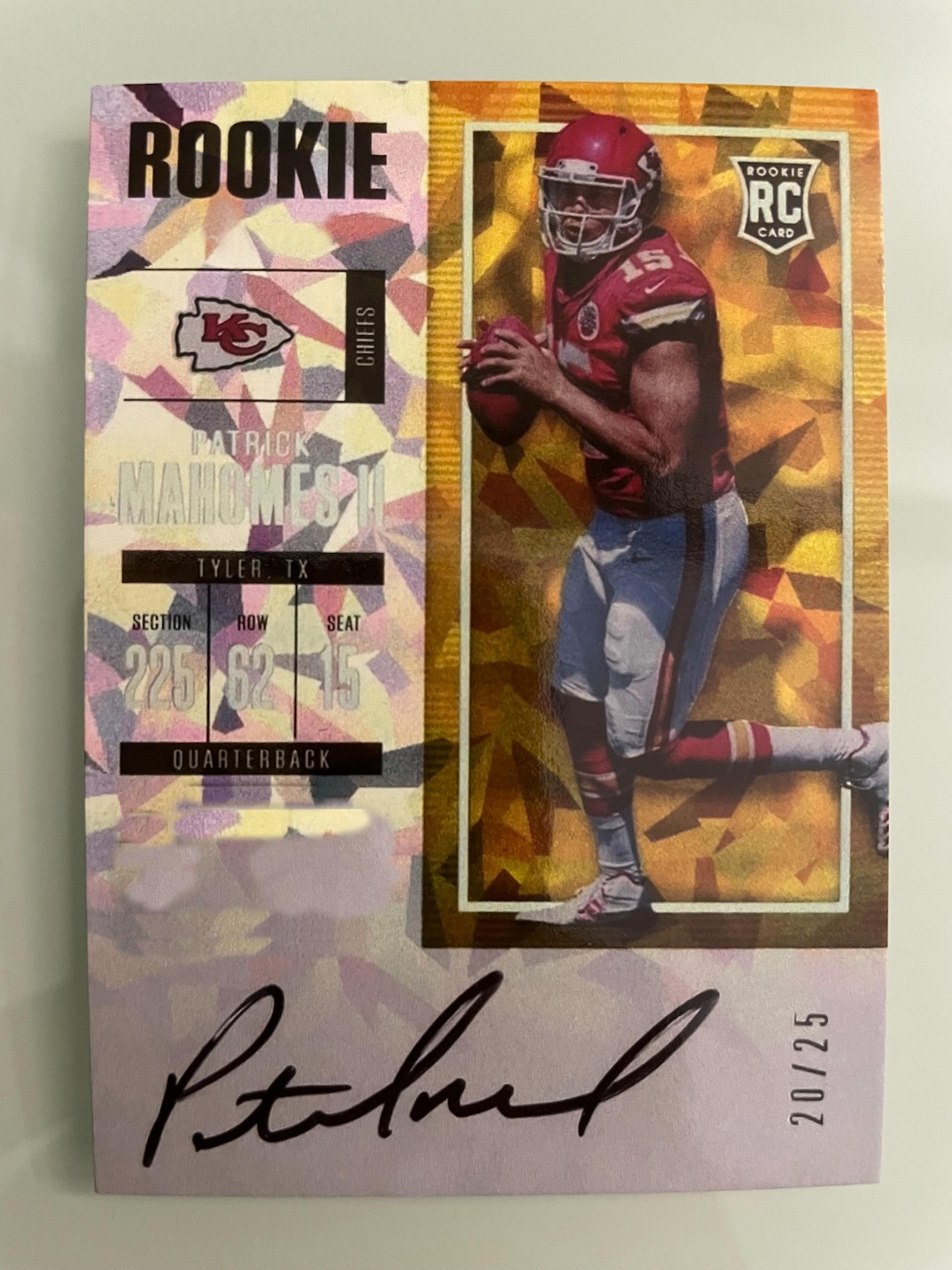 Patrick Mahomes 2017 Autograph Facsimile "cracked Ice Style Yellow ...