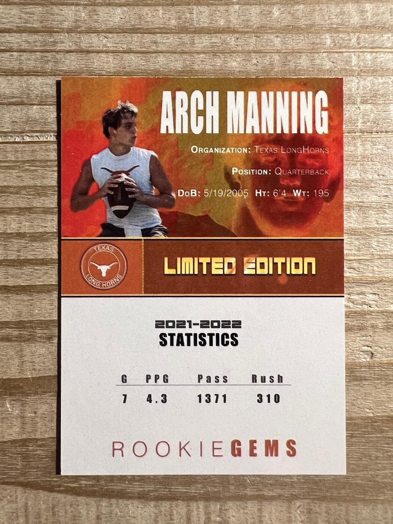 Arch Manning 2022 Rookie Prospects College Rookie Card - Texas ...