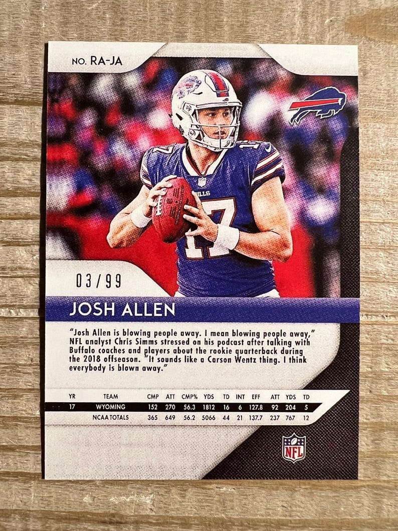 Josh Allen 2018 Autograph Facsimile Rookie RP Card Buffalo Bills - Etsy
