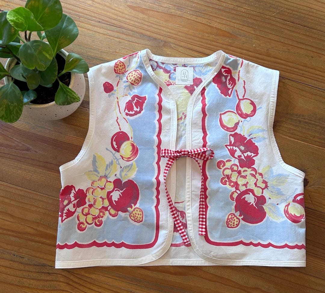 Summer Vest, Upcycled Tablecloth, Red & White, Cottage Core Fashion - Etsy