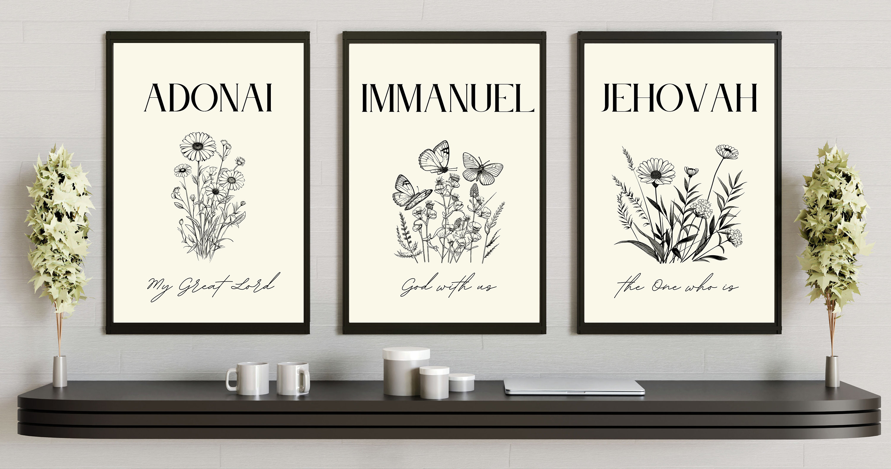 Names of God Wall Art, Christian Wall Art, Set of 4, Christian Home ...