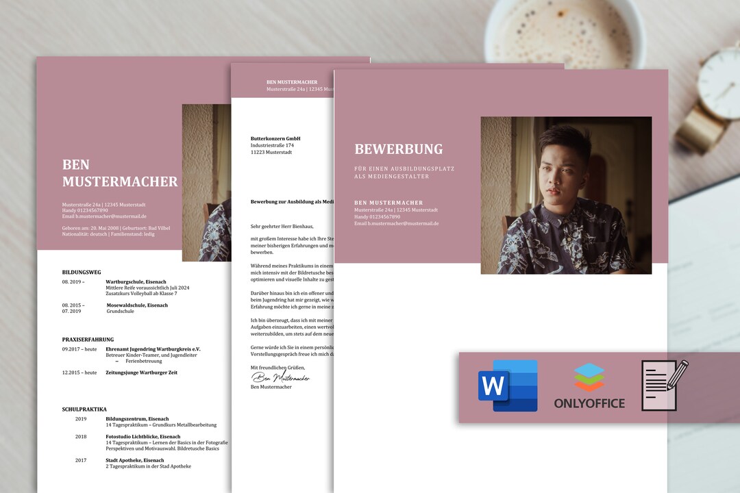 Application Template CV for Students in German for MS Word and Onlyoffice - Etsy