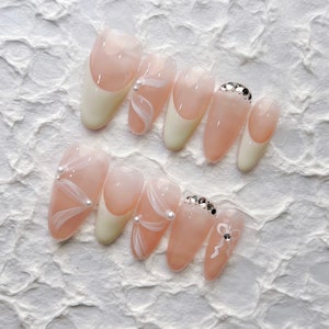 Reusable White Ballet Ribbon Press on Nails Gel Manicure | Fake Nails ...