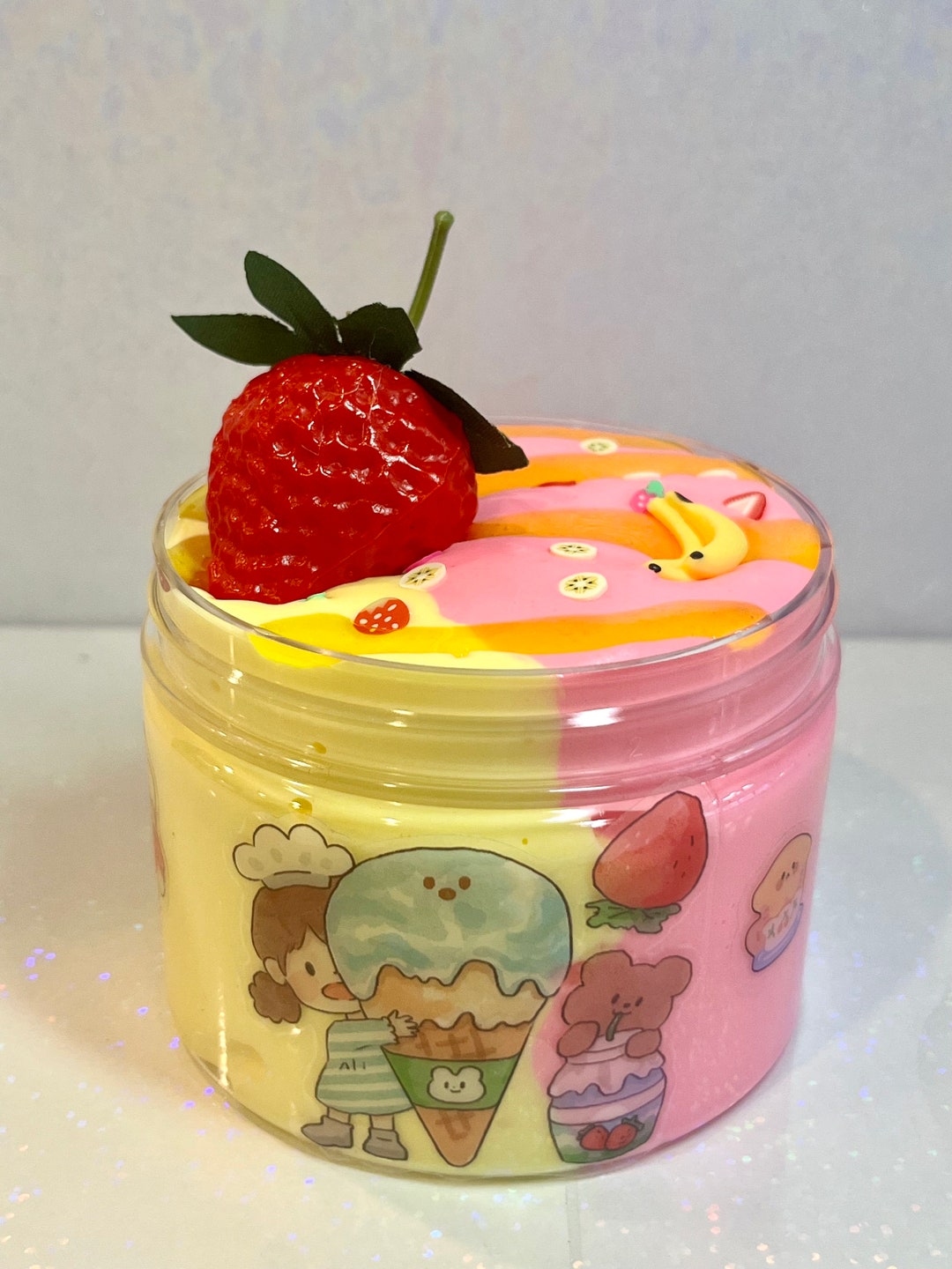 Strawberry Banana Swirls Butter Slime / Clear Slime / Cheap Slime/ Foam ...