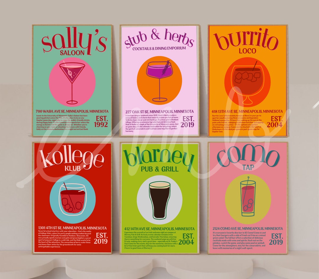 University of Minnesota Campus Bars - Poster Set of 6 - Etsy