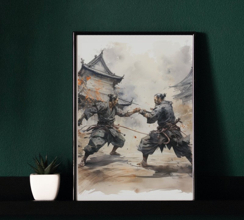 Samurai Warriors Watercolor With Dojo - Etsy