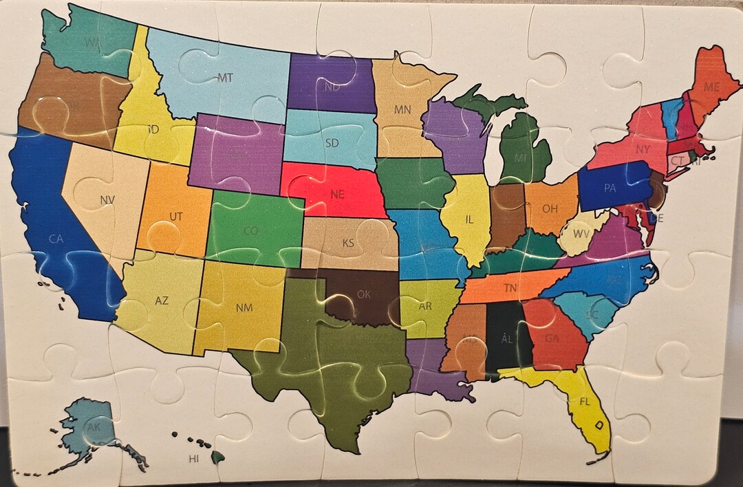 United States Map Jigsaw Puzzle - Child Learning - Brain Power - Back ...
