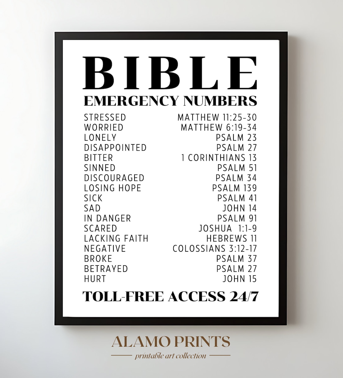 Bible Verse Emergency Numbers - Bible Verse Wall Art - Inspirational ...
