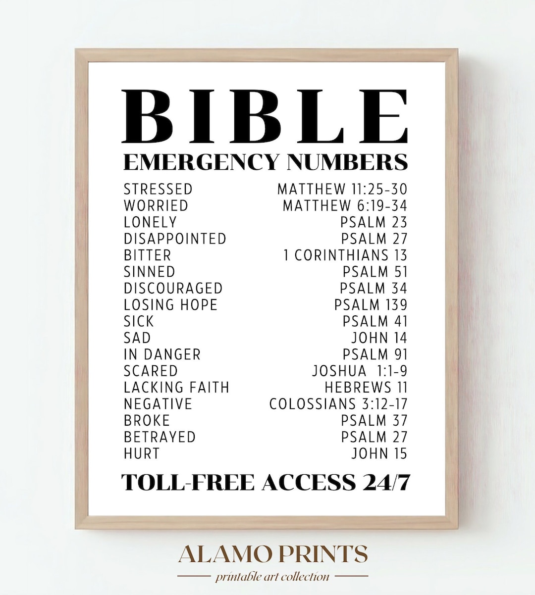 Bible Verse Emergency Numbers - Bible Verse Wall Art - Inspirational ...