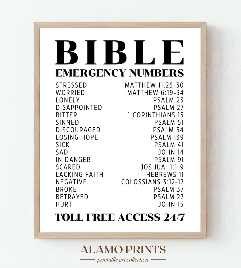 Bible Verse Emergency Numbers - Bible Verse Wall Art - Inspirational ...