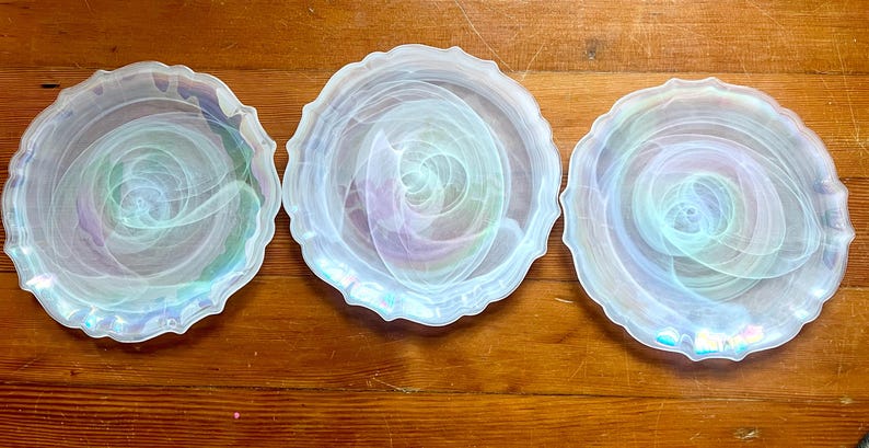 Iridescent Glass Plates, Set of 3. Opalescent Swirl Dinnerware ...