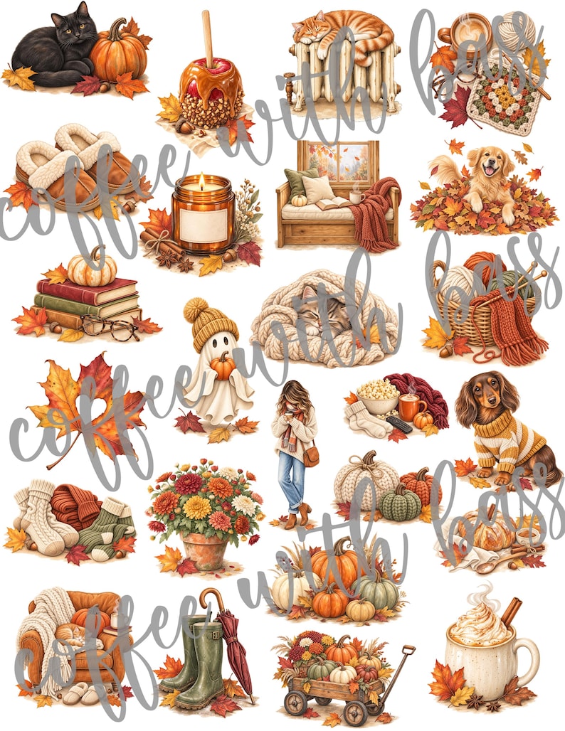 Hello October Digital Scrapbook Kit, Fall Planner Stickers, Autumn ...