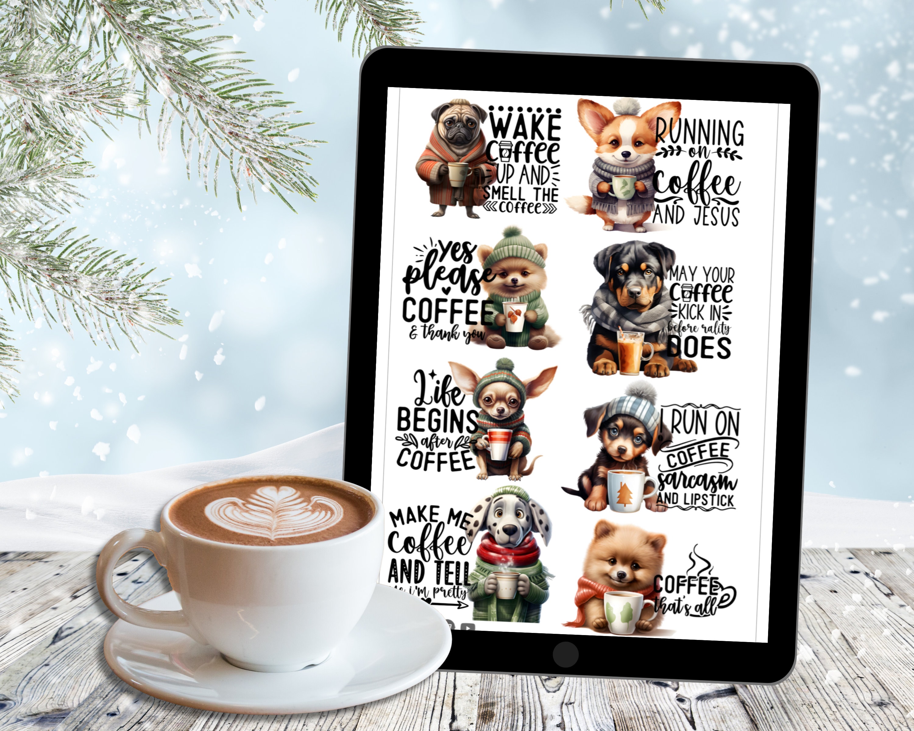 Dog Coffee Stickers, Christmas, Coffee Lovers, Coffee Stickers ...