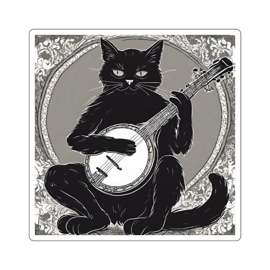 Black Cat Banjo Sticker - Etsy