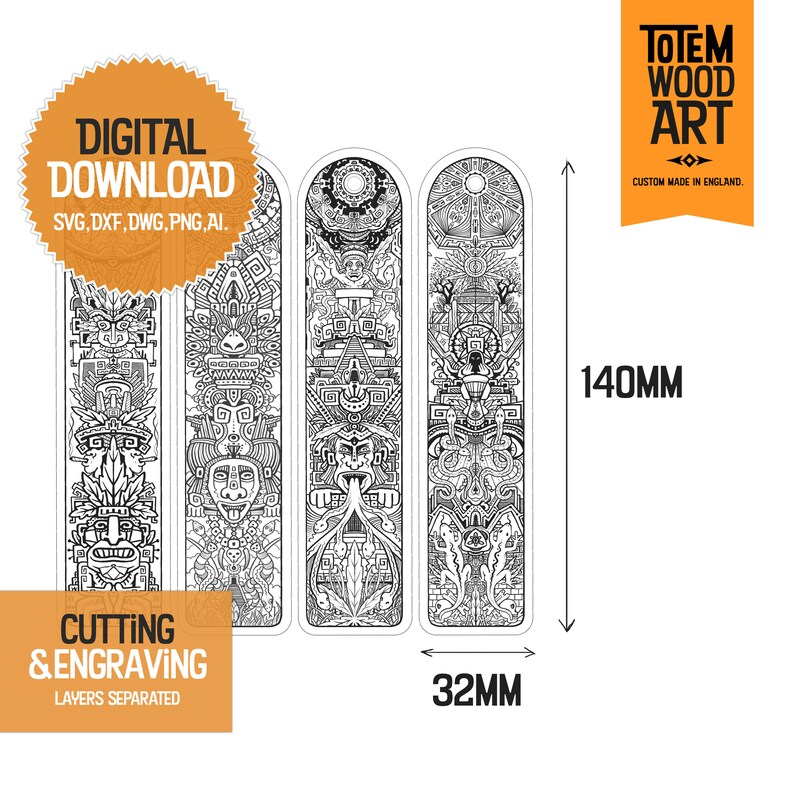 Maya/aztec/totem Inspired Bookmark Cut & Engraving Files - Etsy